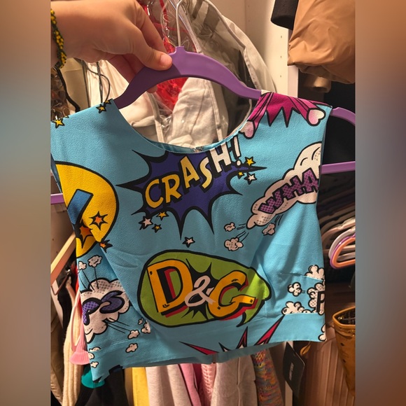 D&G | Tops | Dg Blue Comic Graphic Crop Top | Poshmark